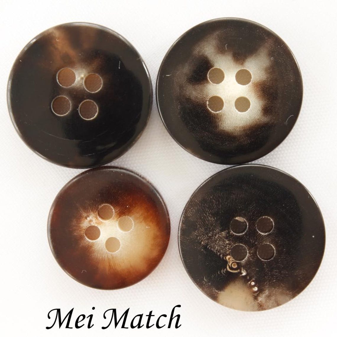 Real Horn Buttons Black With a Little Brown, 4 Holes, 15mm,18mm, 20mm ...