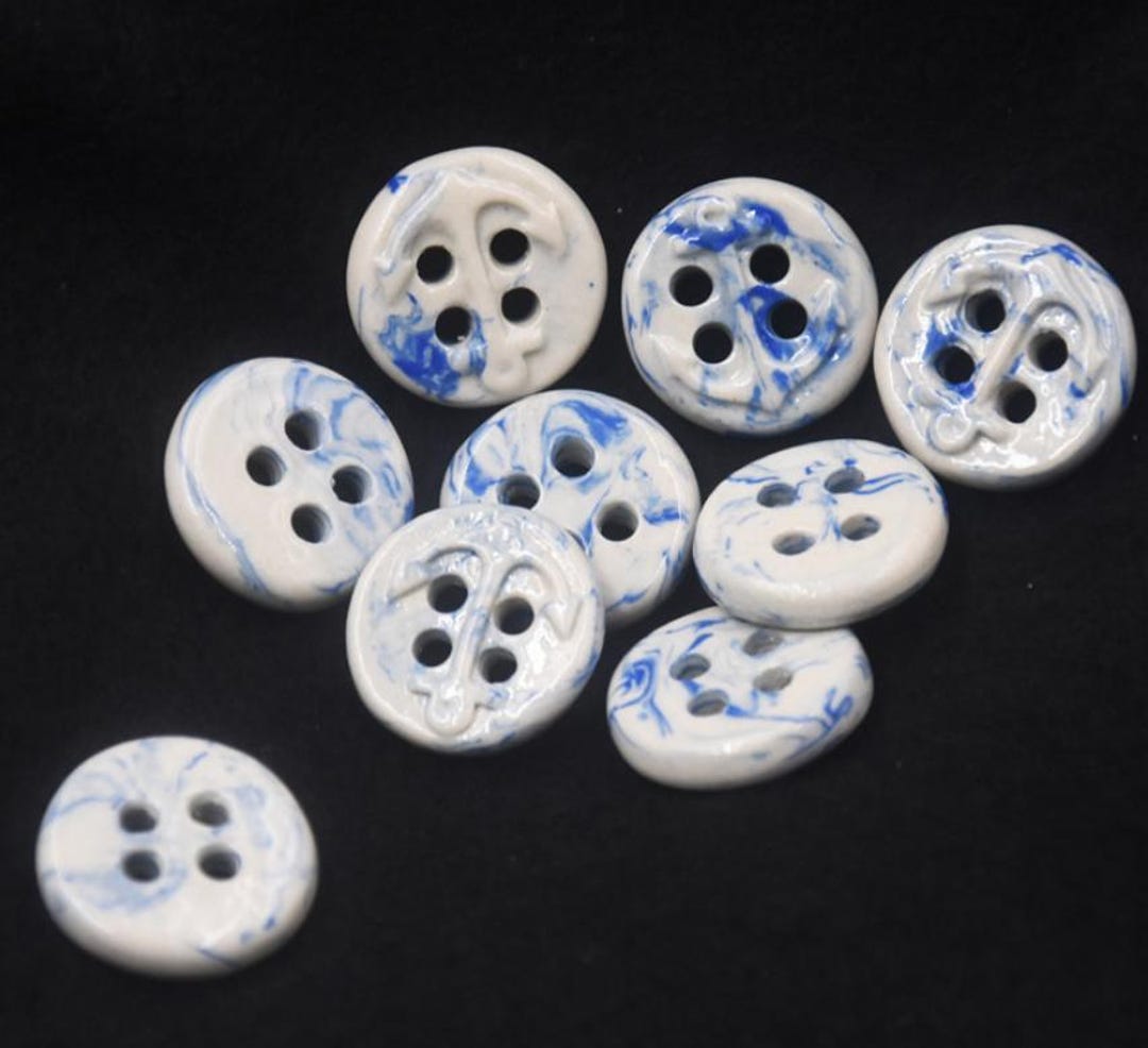 Blue and White Ceramic Buttons, 23mm/0.91", Pack of 2 or 6(B1077) - Etsy