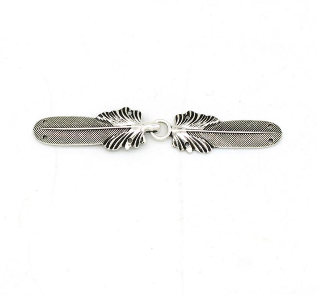 Silver Tone Cloak Clasp, Metal, Feather Design, 9cmx1.7cm, 2 Sets(b946 ...