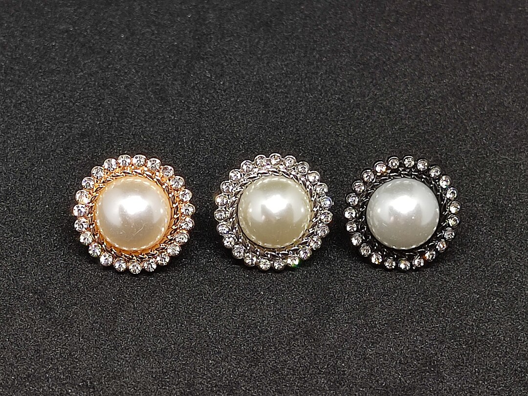 Faux Pearl Vintage Style Metal Buttons, Gold, Silver, Black Color, 15mm ...