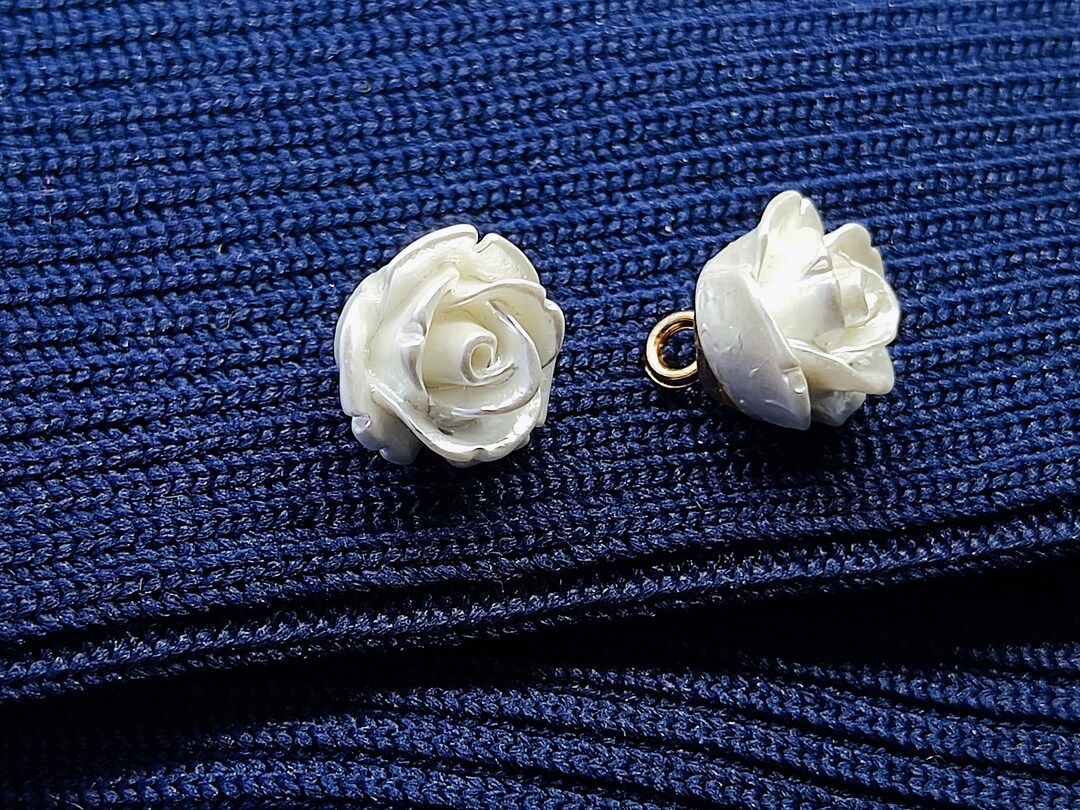 White Rose Flower Buttons With Golden Shank, 11mm/ 0.43", Pack of 10 ...