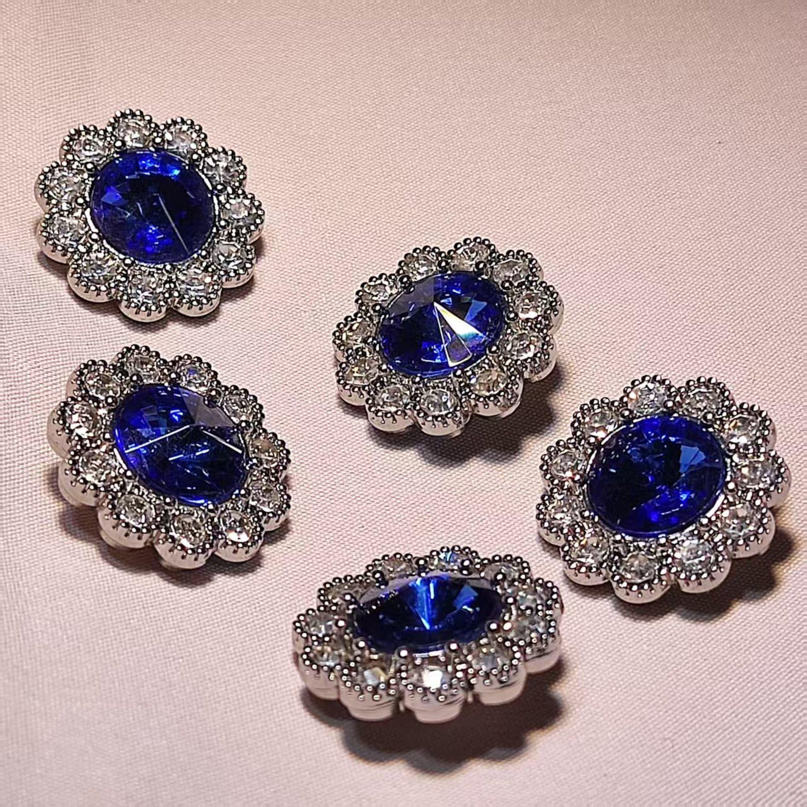 Rhinestone Buttons Royal Blue, Flower Shape Design, 12mm, 15mm, 18mm ...
