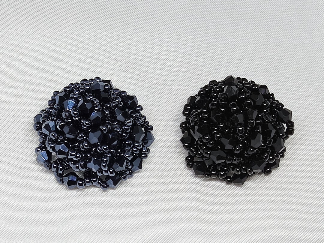 Beaded Diamond Buttons Black or Dark Blue, Plastic Shank Back, 3cm/1.1 ...