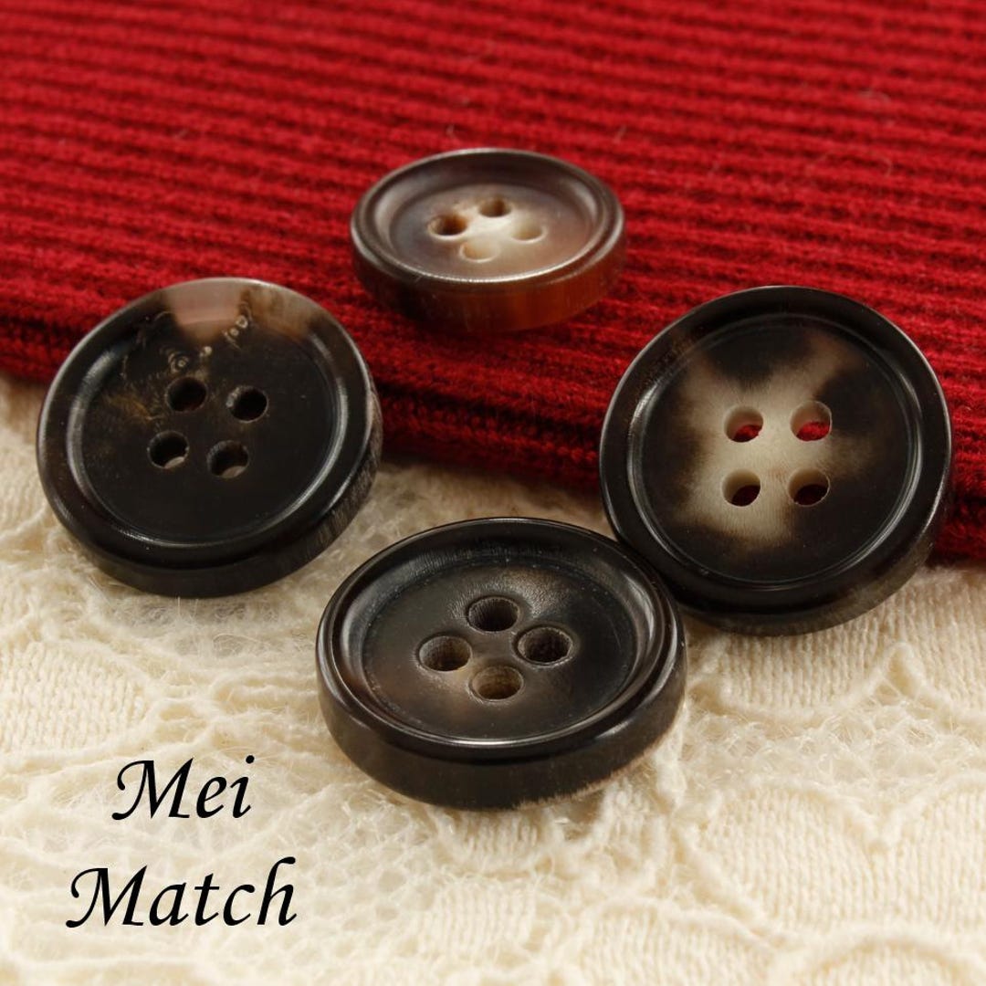 Real Horn Buttons Black With a Little Brown, 4 Holes, 15mm,18mm, 20mm ...