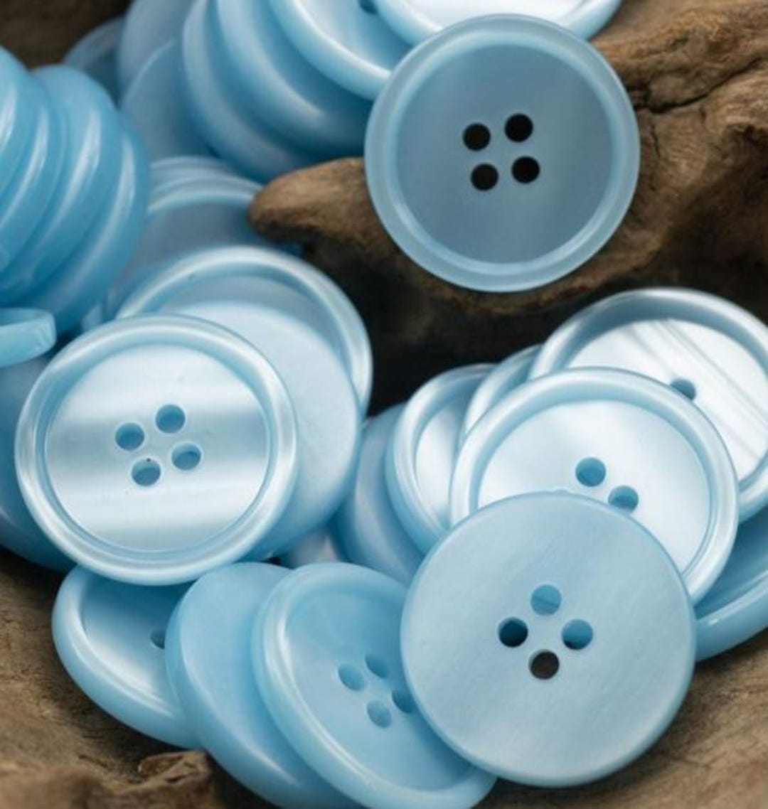 Light Blue Buttons, Rim, Pearly Design, 4 Holes, 15mm or 20mm, Pack of ...