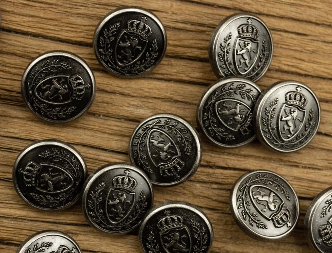 Antique Silver Tone Crest Buttons, Shank Back, Metal, 15mm or 20mm ...