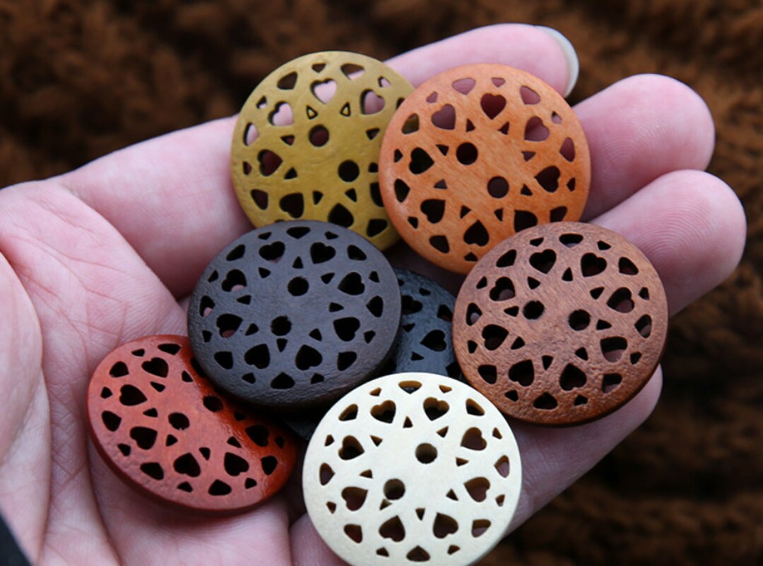 Natural Wooden Carved Buttons , Heart, Round, 13mm0.51 to 38mm1.49, 10 ...