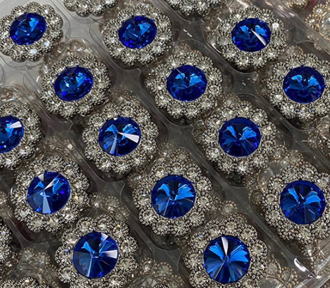 Rhinestone Buttons Royal Blue, Flower Shape Design, 12mm, 15mm, 18mm ...