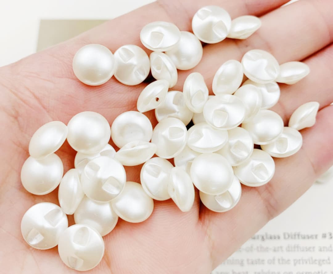 White Pearlised Glass Buttons, 10mm/0.39", Pack of 20(B446) - Etsy
