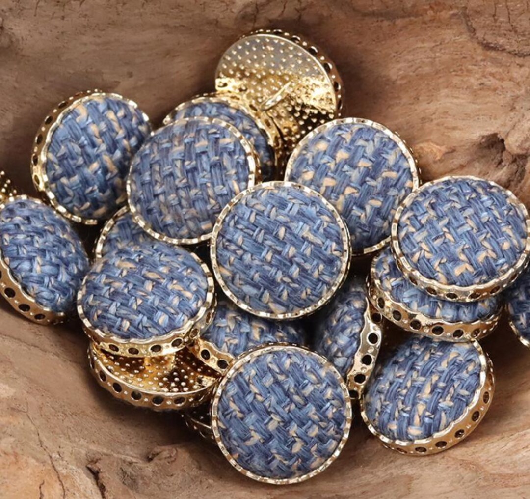 Blue Basket Weave Buttons, Metal Shank Back, 18mm, 20mm,25mm, Pack of ...