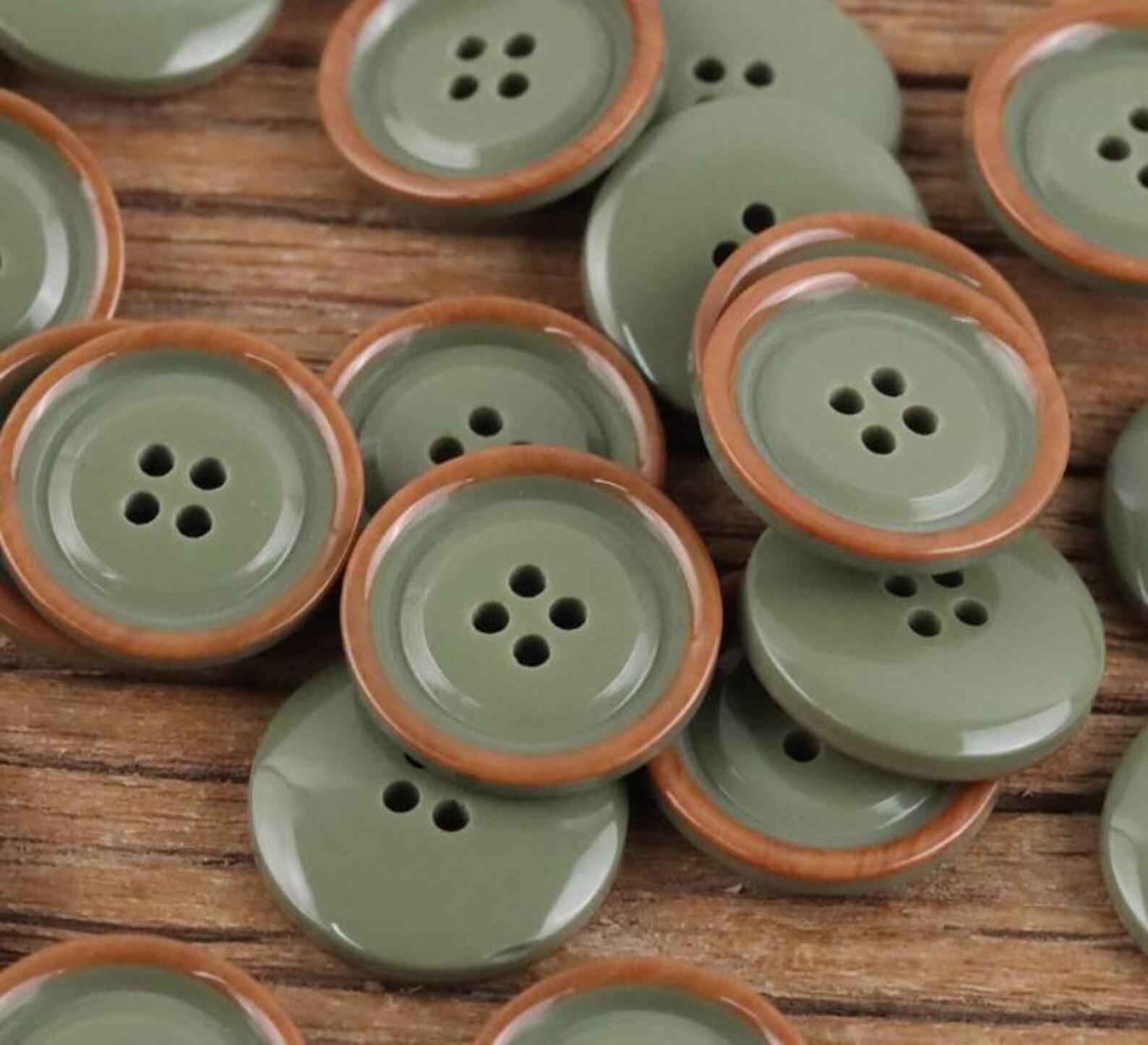 Two-tone Olive Green Buttons With Brown Rim, 15mm, 20mm,pack of 10 ...