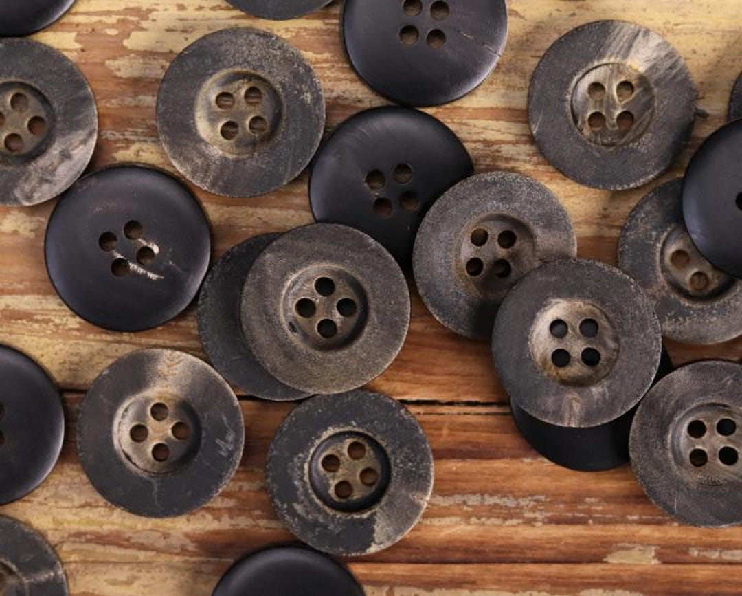 Black & Warm Grey Genuine Horn Buttons, Burnt Effect, 15mm, 18mm, 20mm ...