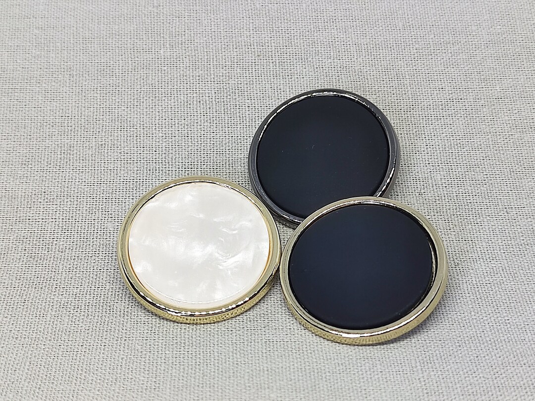 Round Shank Buttons, 15mm to 25mm Gold Flat Buttons, Black/ White Metal ...