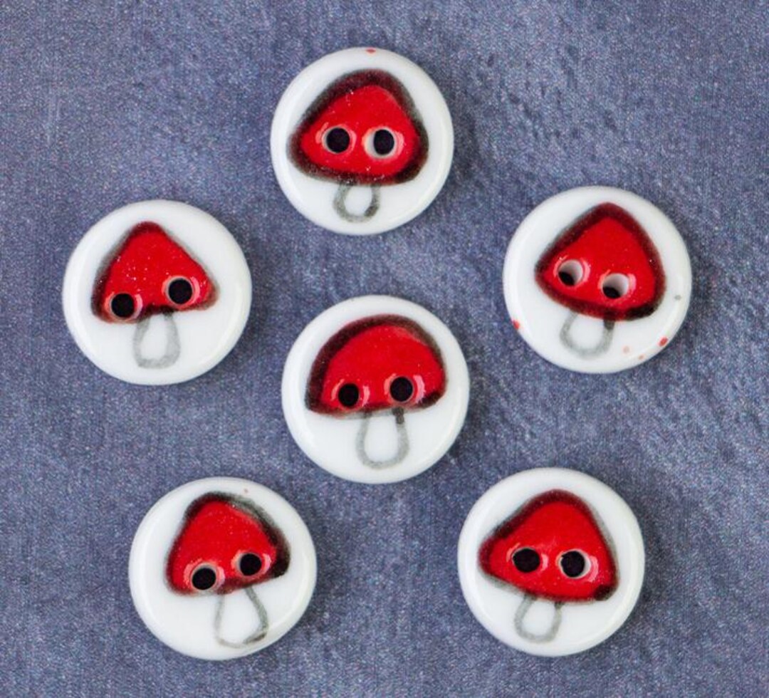 Red Mushroom Ceramic Buttons, 12 Mm (0.47"), Pack of 2 or 6 (B1960) - Etsy