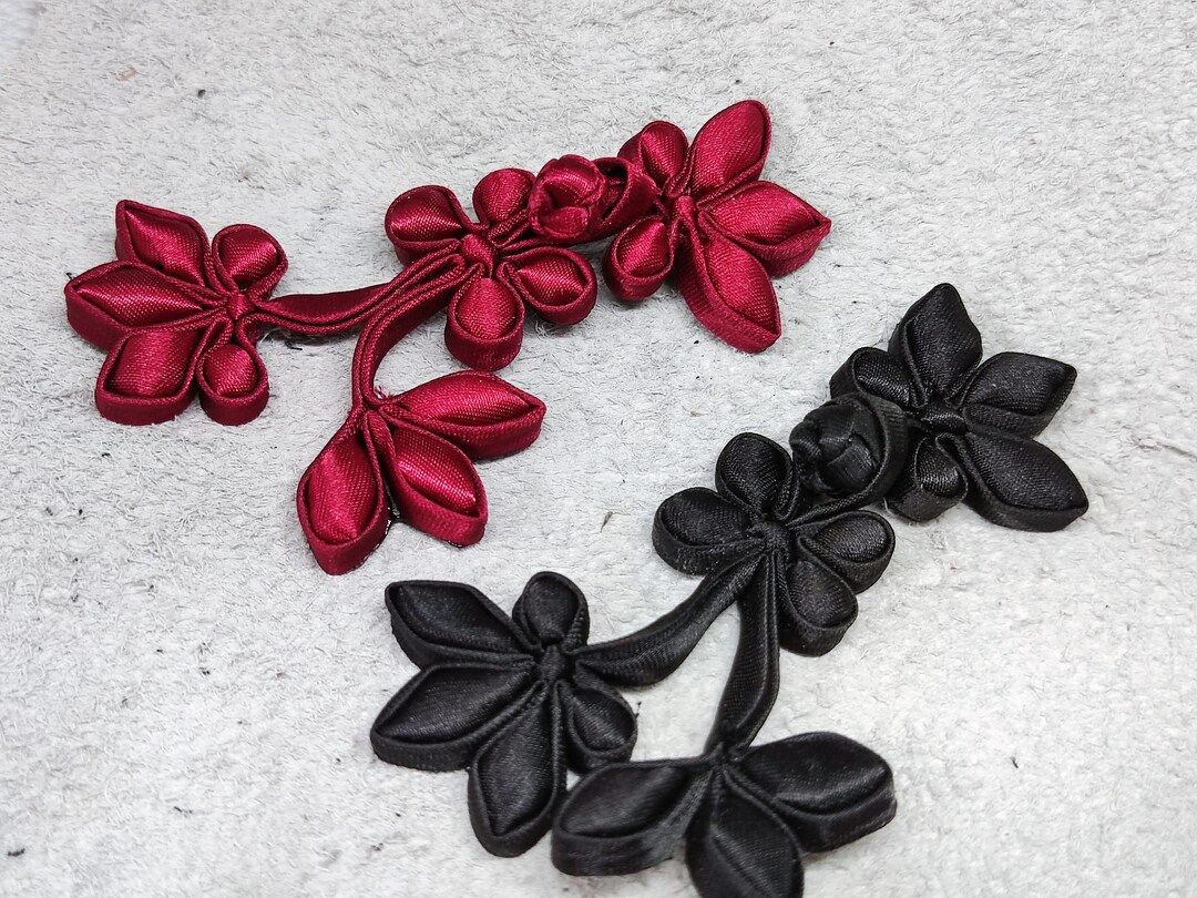 Chinese Frog Buttons, Plum Blossom Design, Wine Red or Black, 2 Sets ...