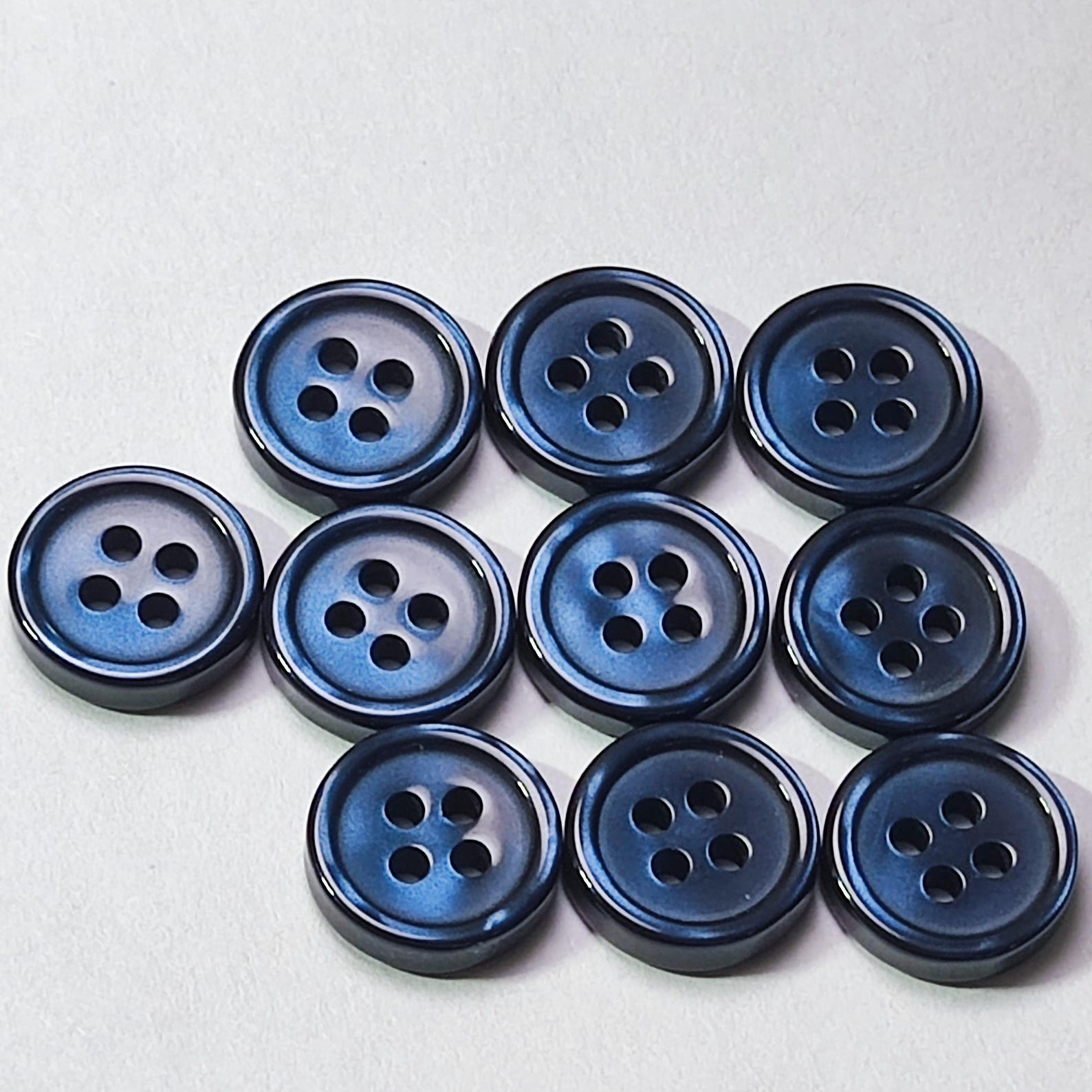 Dark Navy Blue Plastic Small Buttons, Glossy Finish, 10mm, 11.5mm, 4 ...