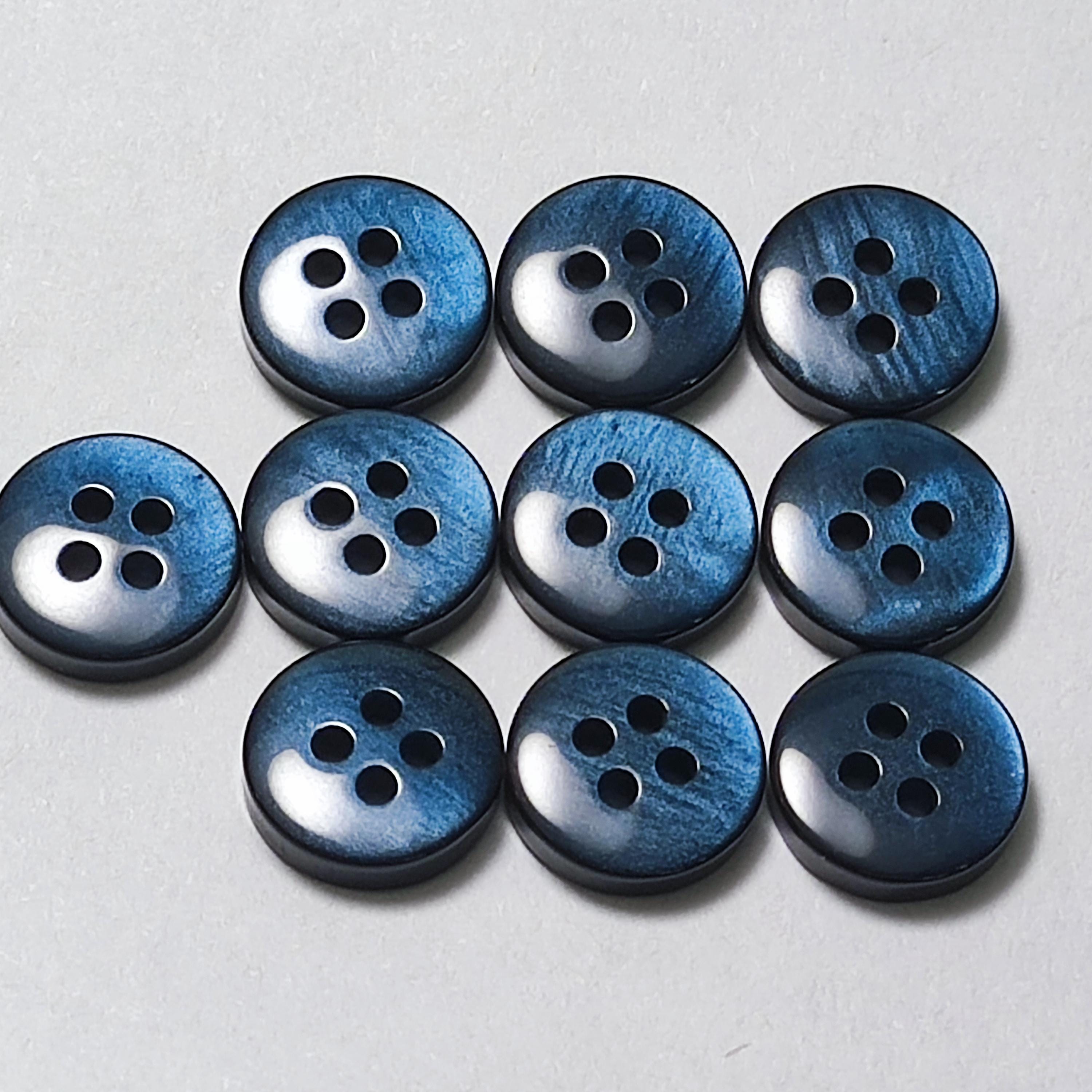 Dark Navy Blue Plastic Small Buttons, Glossy Finish, 10mm, 11.5mm, 4 ...