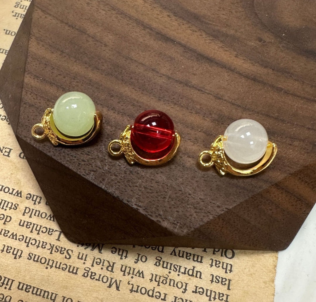 Jade Effect Ball Buttons, Green, White or Red, Charm, Golden Shank ...