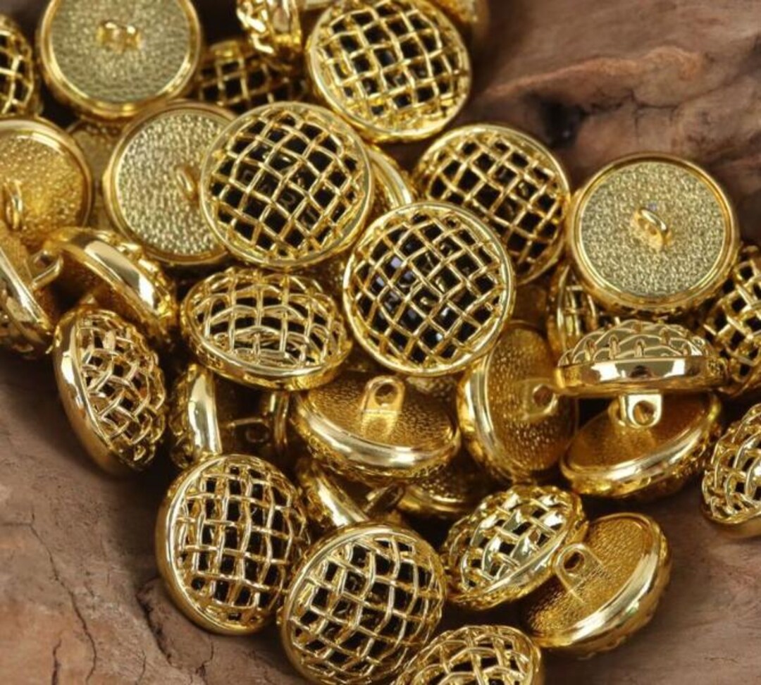 Decorative Gold Buttons, Grid Pattern, Metal, 18mm or 23mm, Pack of 10 ...