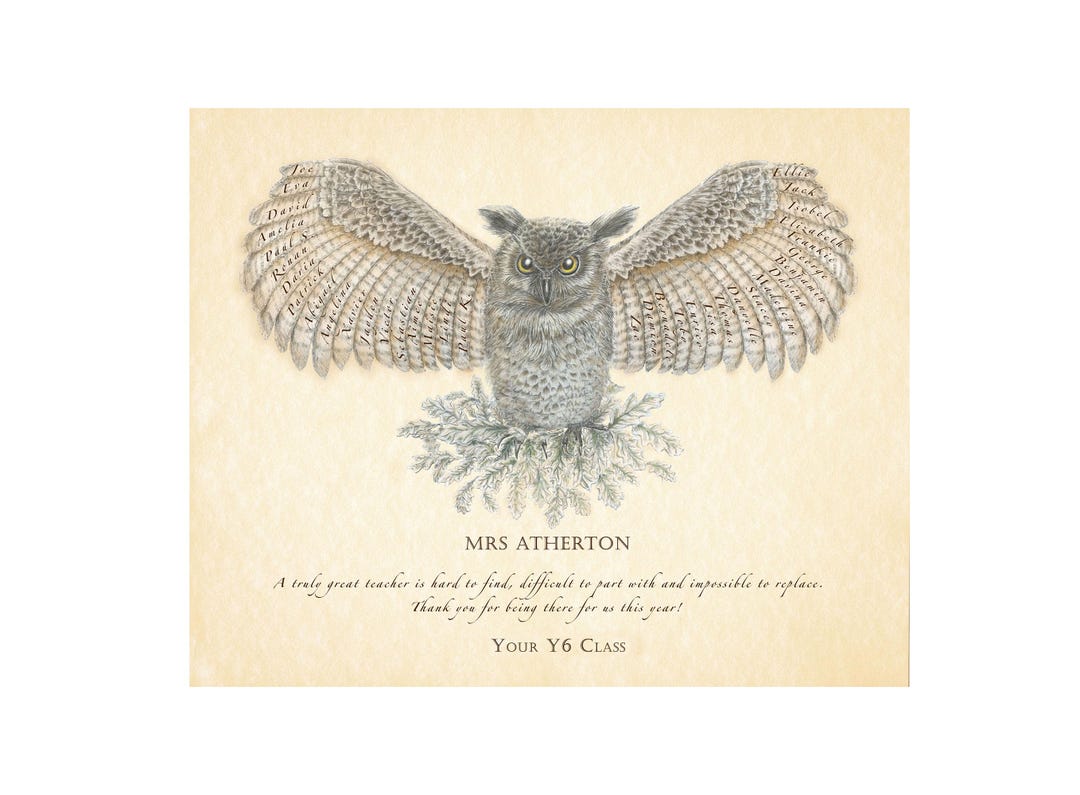 Printable Wise Owl Personalised Teacher or Mentor Art. Gift With Class ...