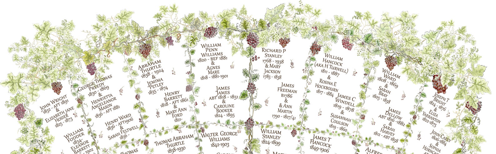 Framed Family Tree Chart Showing Ancestors and Descendants Within a ...