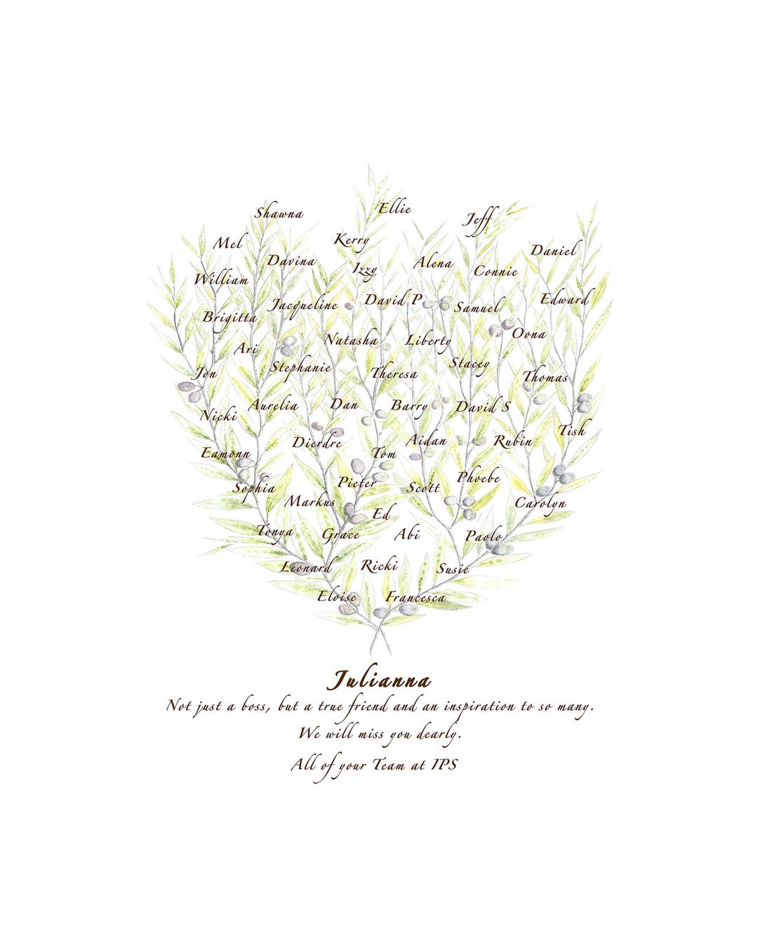 Printable Olive Artwork With Colleague Names and Personalised Message ...