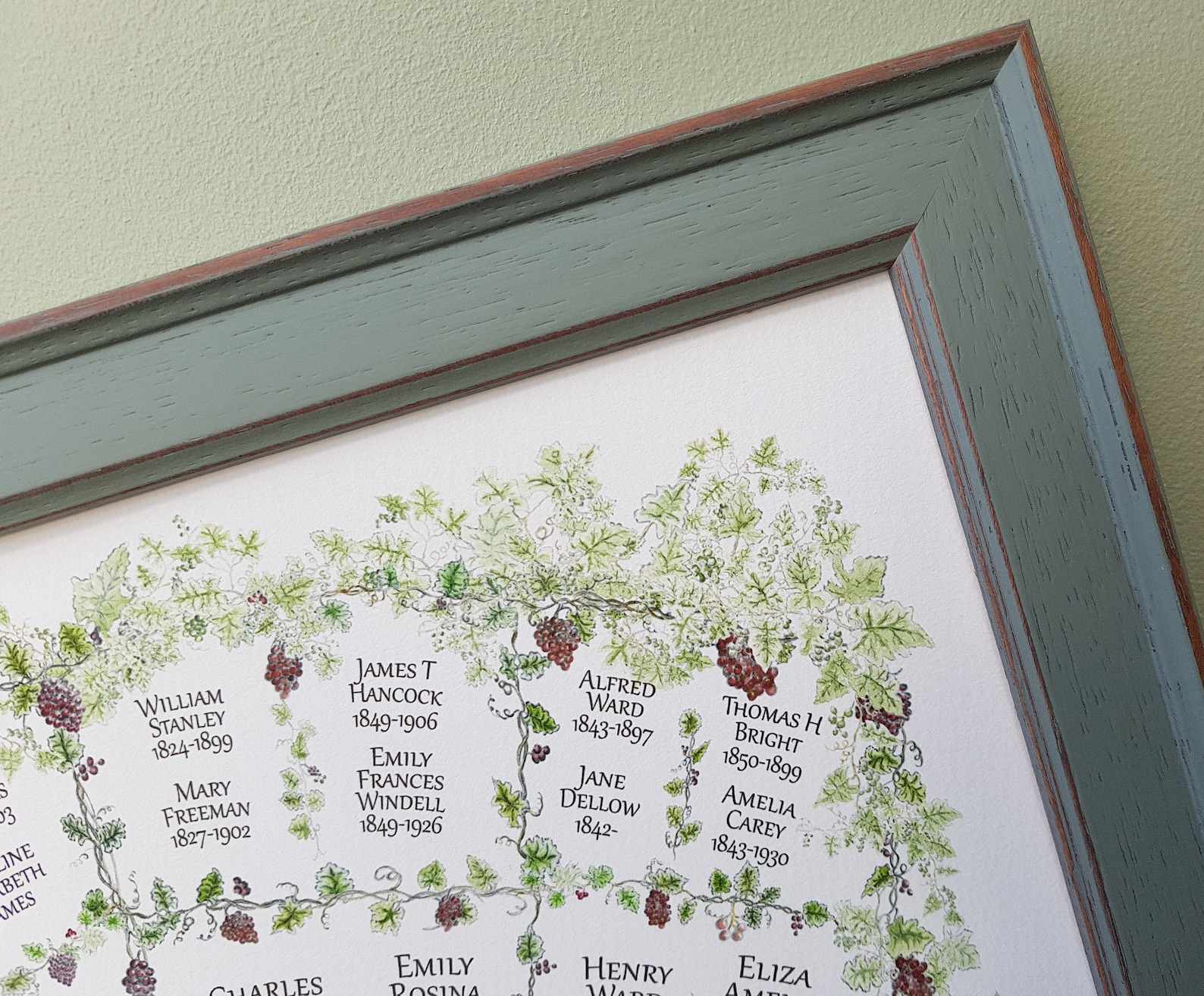 Framed Family Tree Chart Showing Ancestors and Descendants Within a ...
