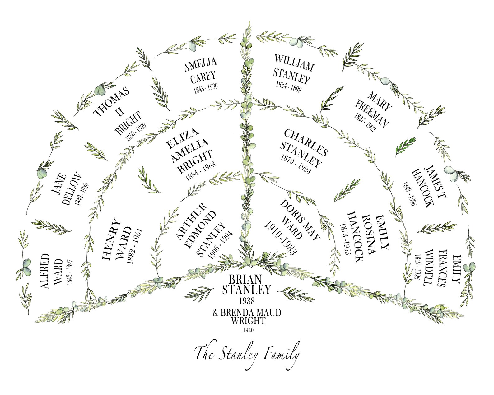 Ancestral Fan Chart Print With Ancestors and Descendants | Etsy