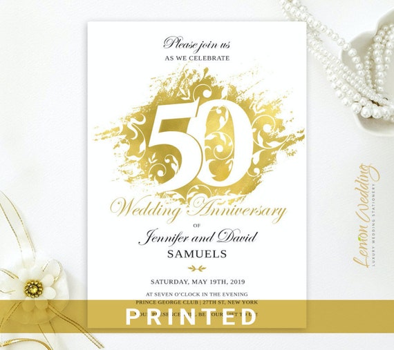 PRINTED Elegant 50th Wedding Anniversary Invitations Gold Wedding Celebration Any Wording Any Anniversary Etsy UK