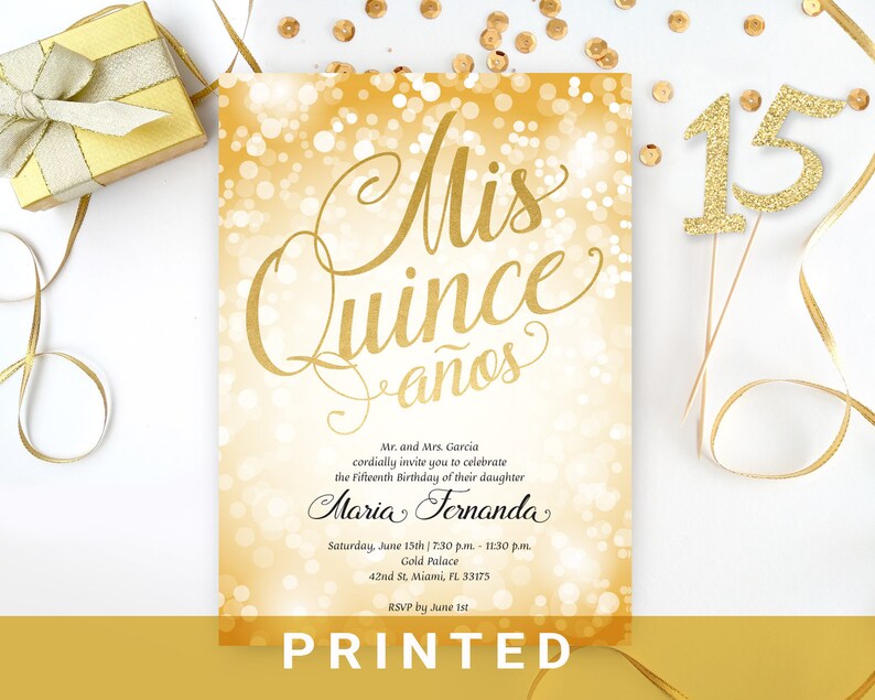 Gold Quinceanera Invitation Sweet 15 Invitations Printed - Etsy