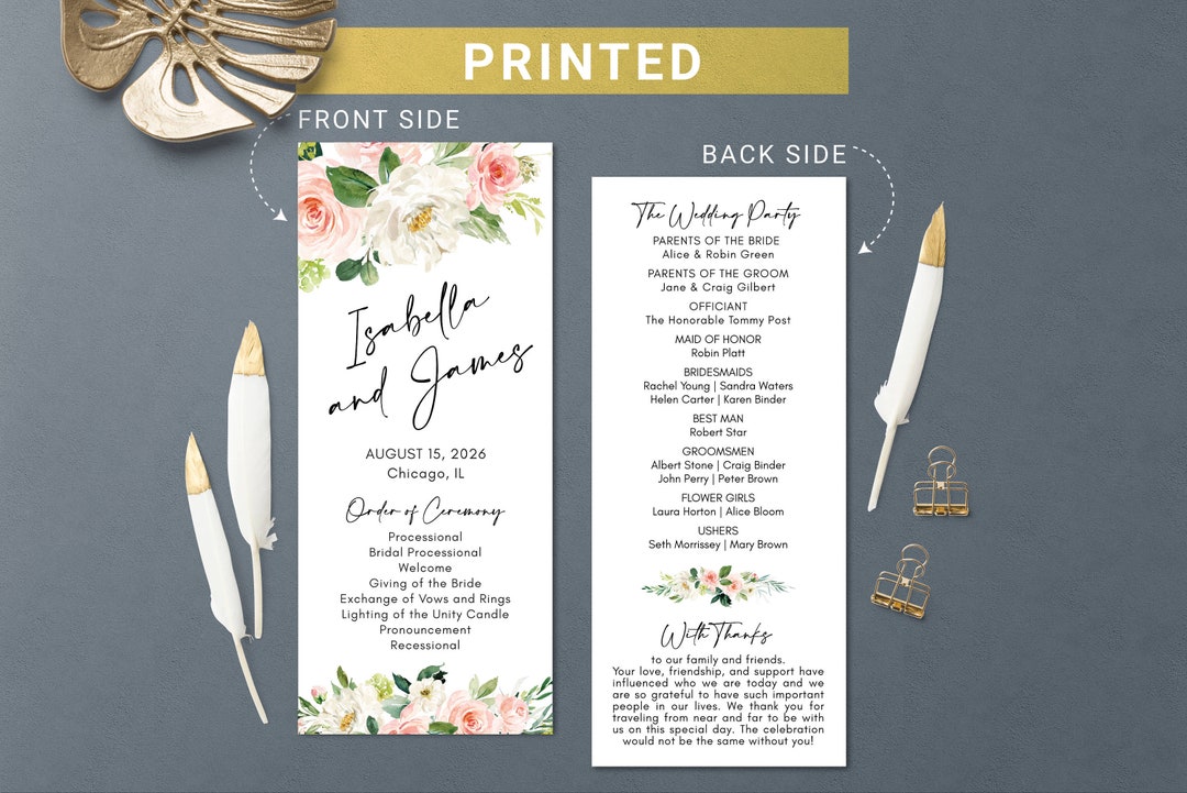 Floral Wedding Programs Printed Elegant Flower Wedding Reception ...