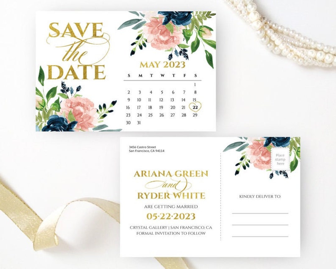 PRINTED Wedding Save the Date Postcard Elegant Wedding Save the Date ...