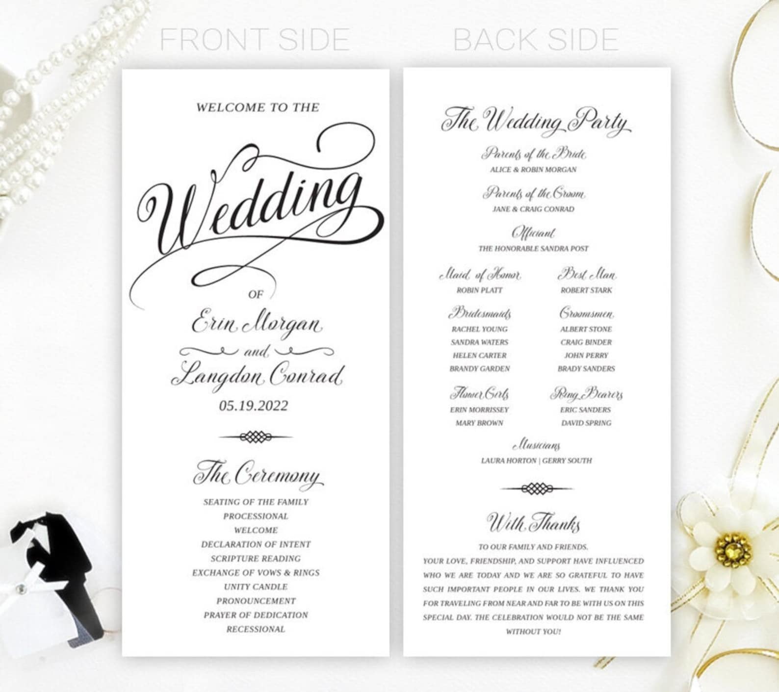 Silver Wedding Programs PRINTED Simple Programs for Wedding | Etsy