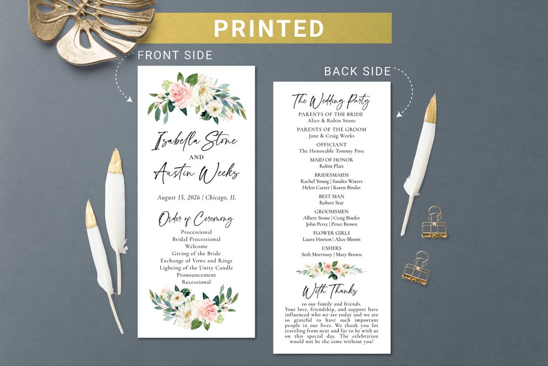 Floral Wedding Programs Printed Custom Wedding Reception Programs Order ...