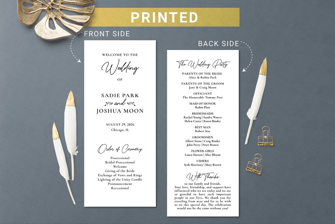 Order of Service Programs Custom Wedding Reception Programs Ceremony ...