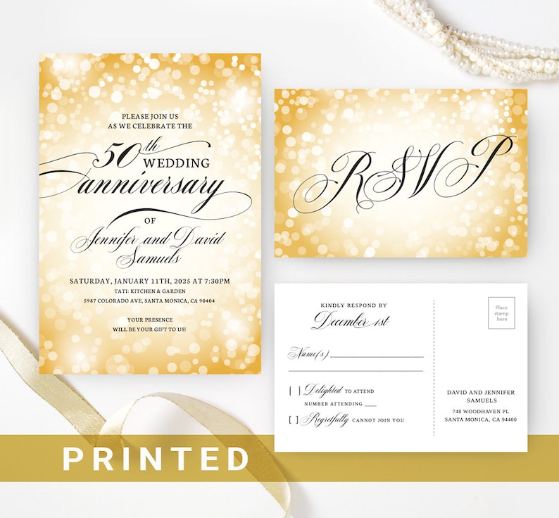 Golden Wedding Anniversary Invitation PRINTED 50th Wedding - Etsy