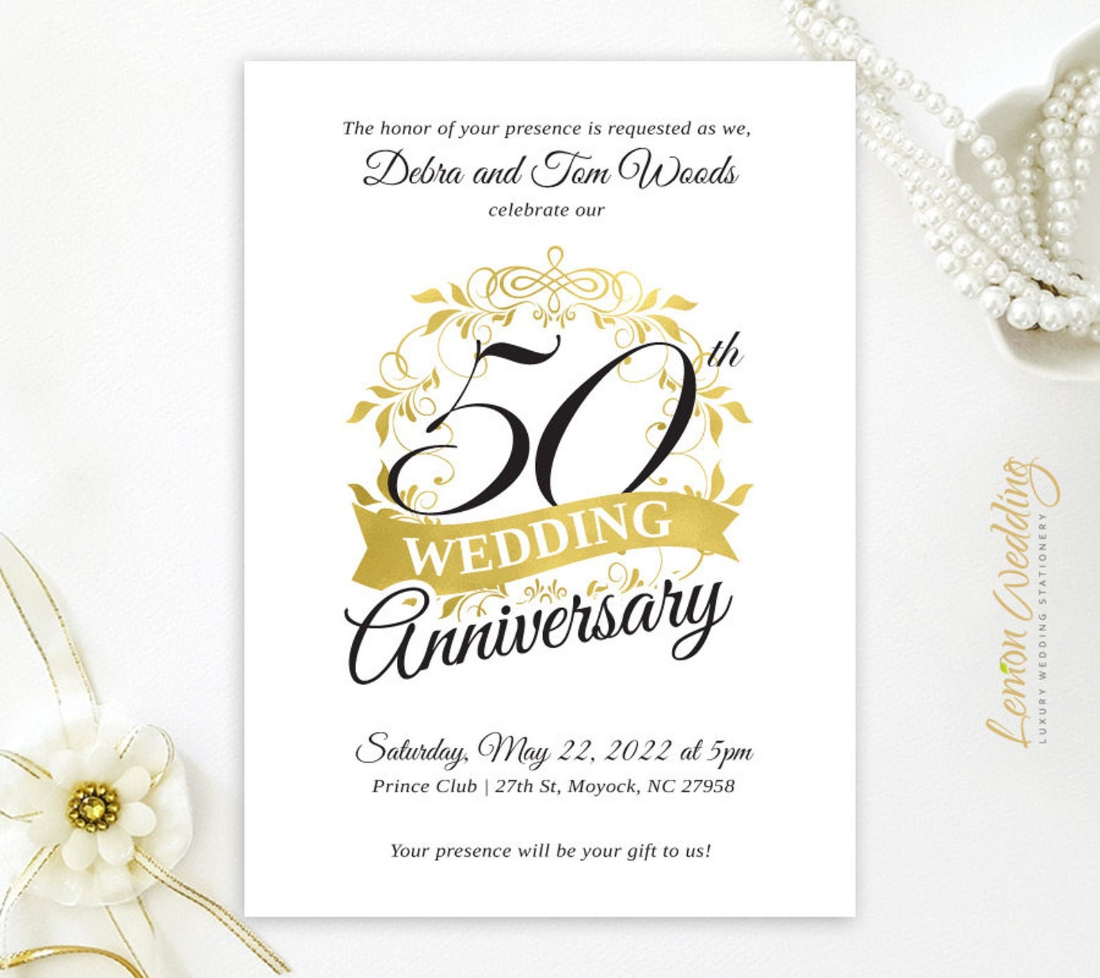 Golden Wedding Anniversary Invitations Printed 50th - Etsy