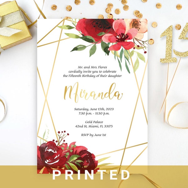 Burgundy and Gold Quinceanera Invitations - Etsy