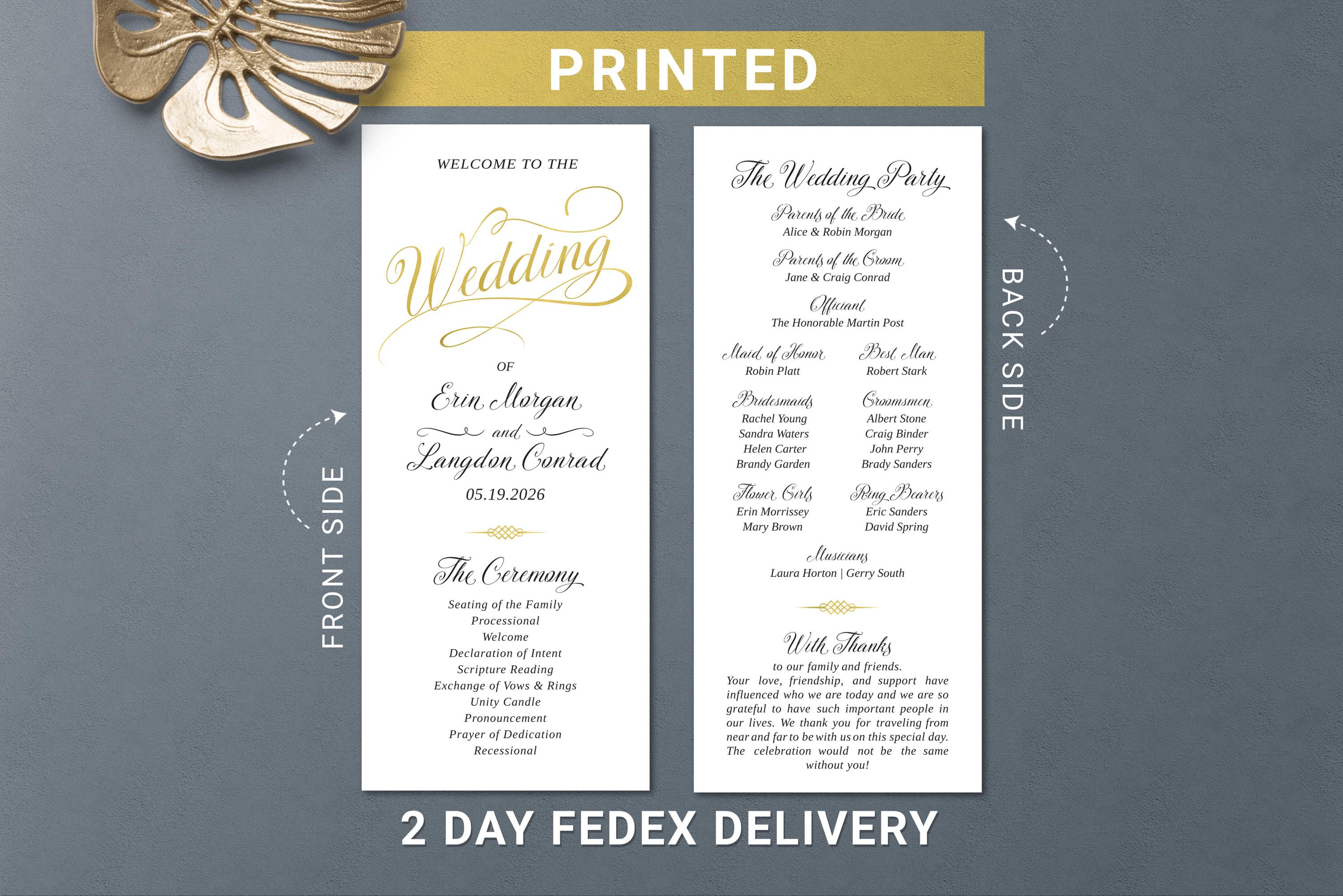 Wedding Reception Programs Printed, Ceremony Programs Wedding Program ...