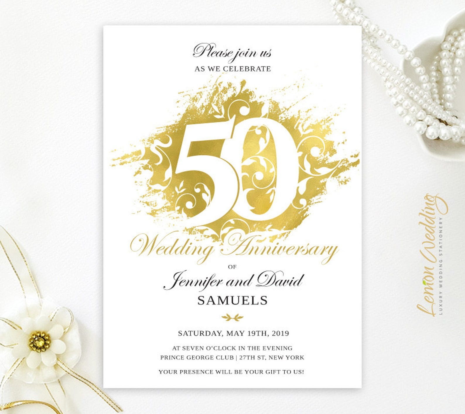 Golden Wedding Anniversary Invitations Printed 50th Etsy Golden Wedding Anniversary Invitations Printed 50th Etsy