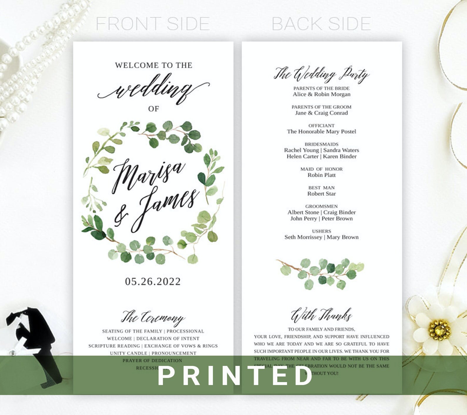 Greenery wreath wedding programs personalized Elegant | Etsy