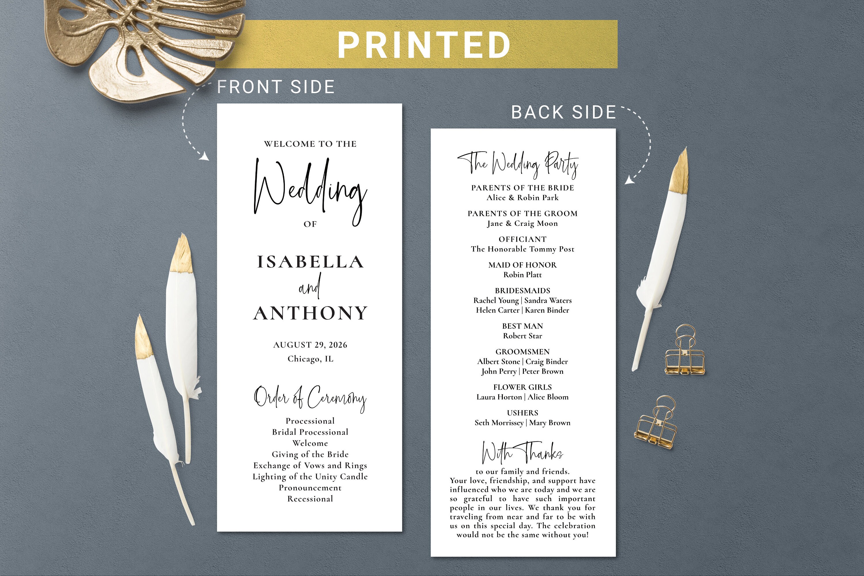 Order of Service Programs Custom Wedding Reception Programs Ceremony ...