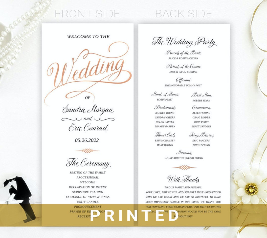 Personalized Wedding Programs, Rose Gold Wedding Ceremony Program ...