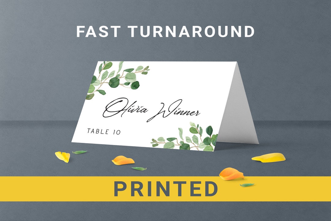 Greenery Wedding Place Name Cards Printed Folded Place Cards With Guest ...