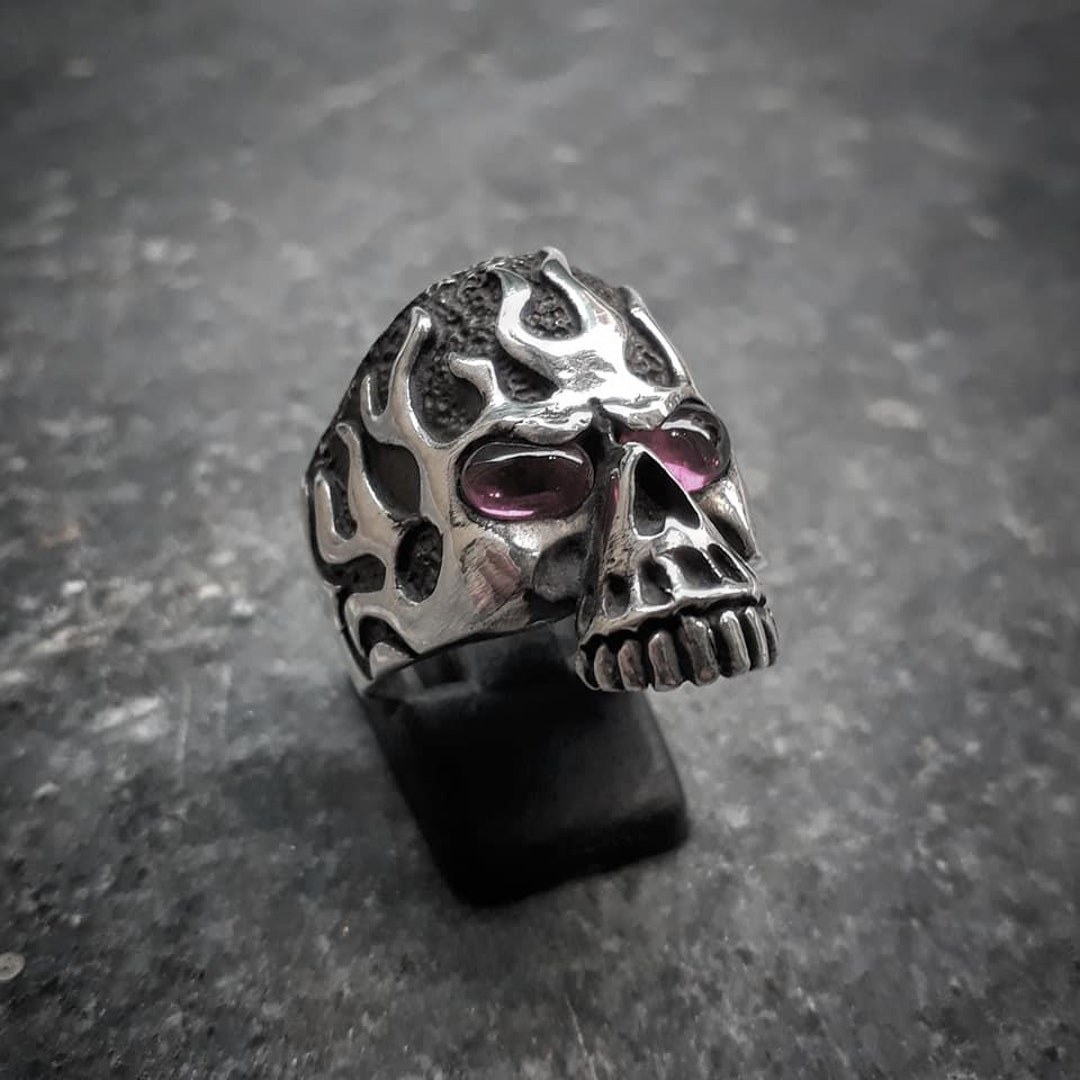 Skull Gost Flame Sterling Silver 925 Biker Mens Statement Ring - Etsy