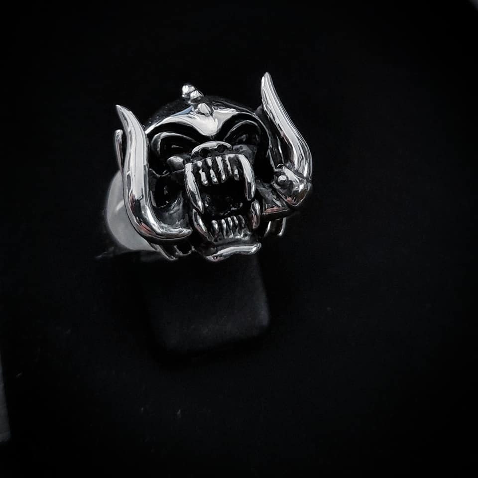 Motorhead Lemmy Mens Ring War Pig Gothic Bull Horns Chains Silver ...