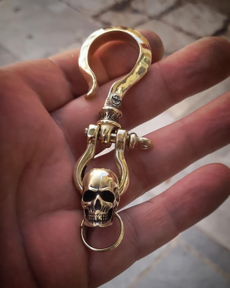 Skull Keyring Keys Belt Wallet Clip Solid Brass Fish Hook - Etsy