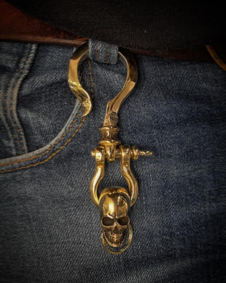 Skull Keyring Keys Belt Wallet Clip Solid Brass Fish Hook - Etsy