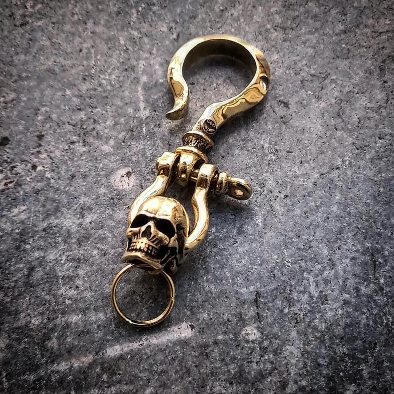 Skull Keyring Keys Belt Wallet Clip Solid Brass Fish Hook - Etsy