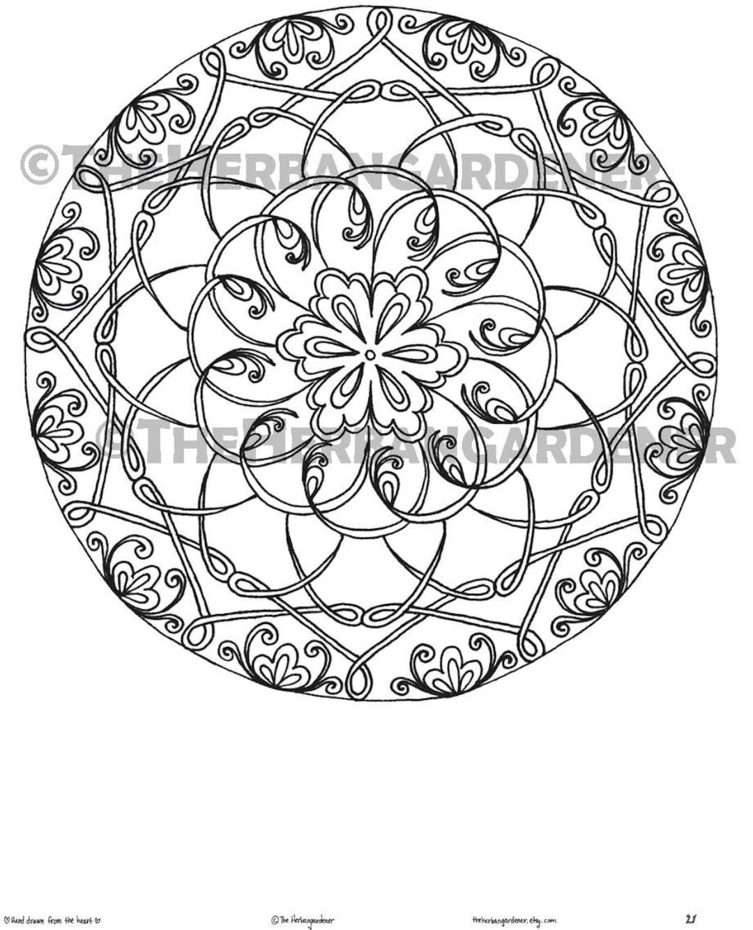 COLORING PAGE Instant Download, Mandala #21, Hand Drawn, Single ...